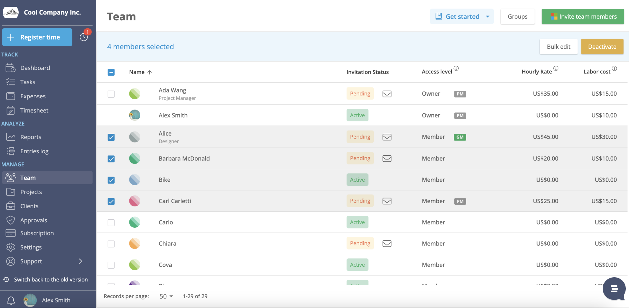 Managing your team and inviting new users